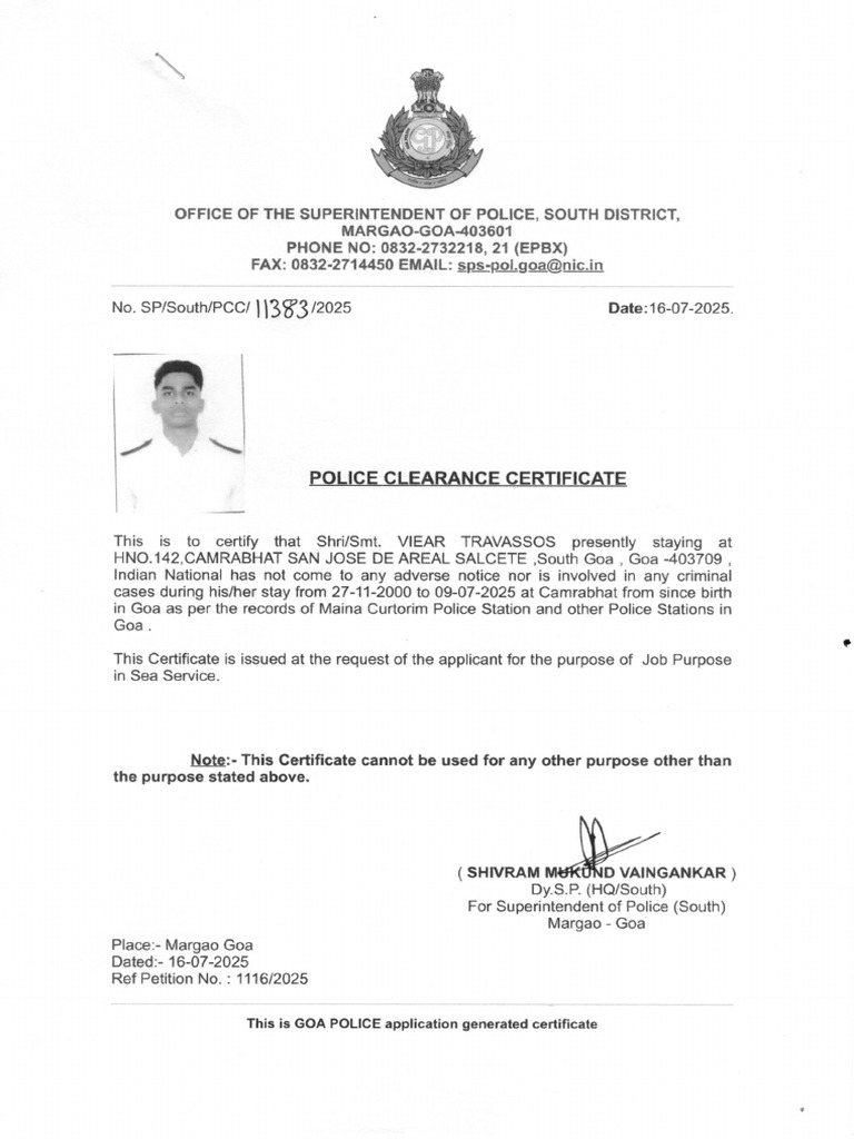Police Clearance Certificate | PDF