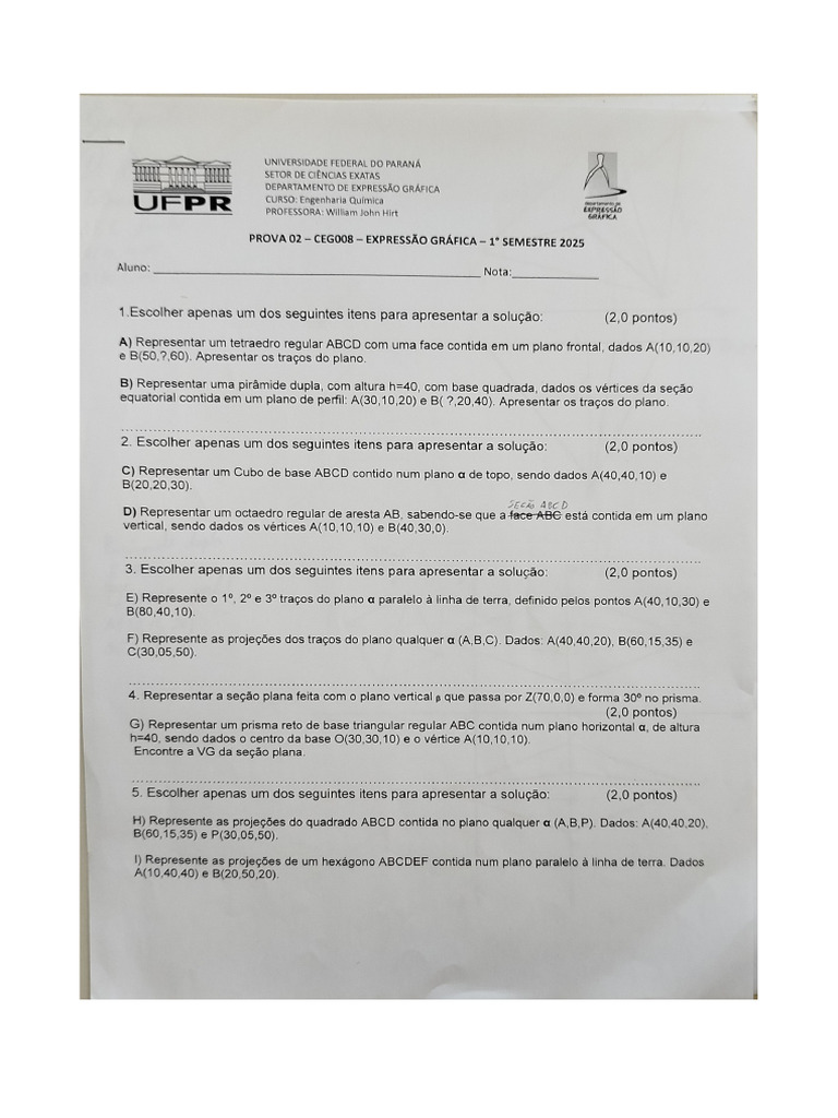 Gabarito P2 Exp Graf Eng Quim | PDF