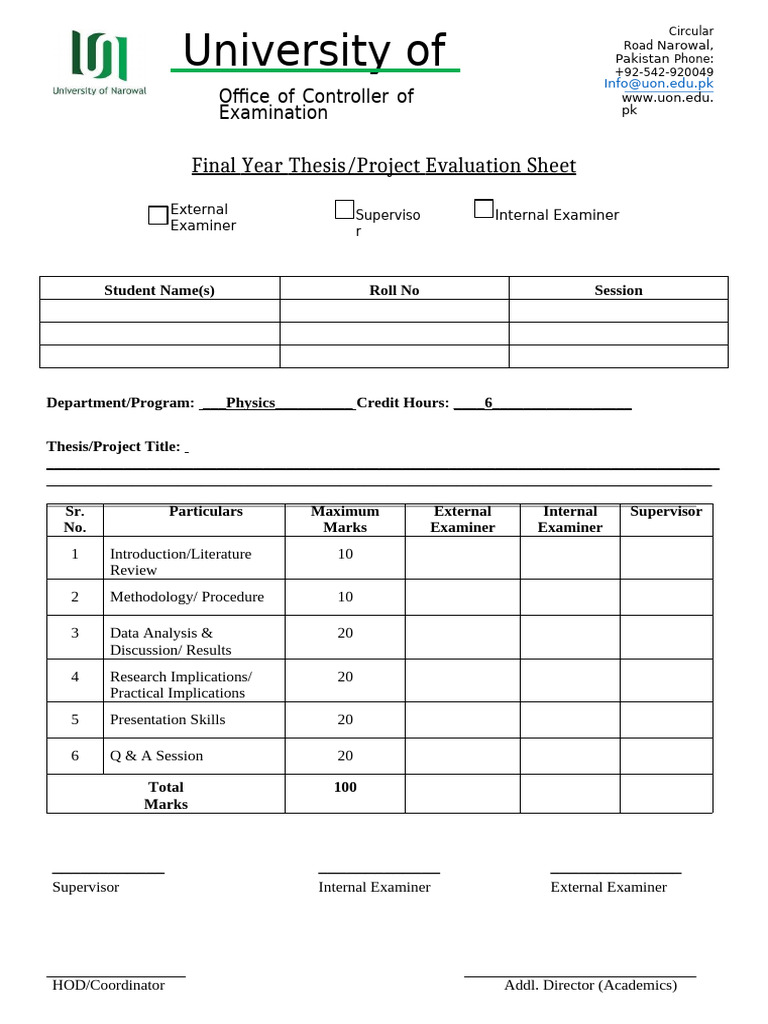 Thesis-project Evaluation Form[12421]_Updated | PDF