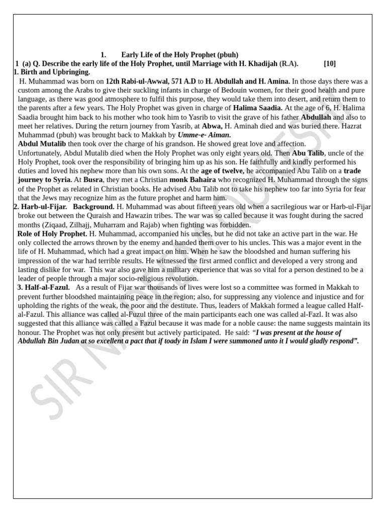 Early Life of Prophet Muhammad (PBUH) | PDF | Muhammad | Medina