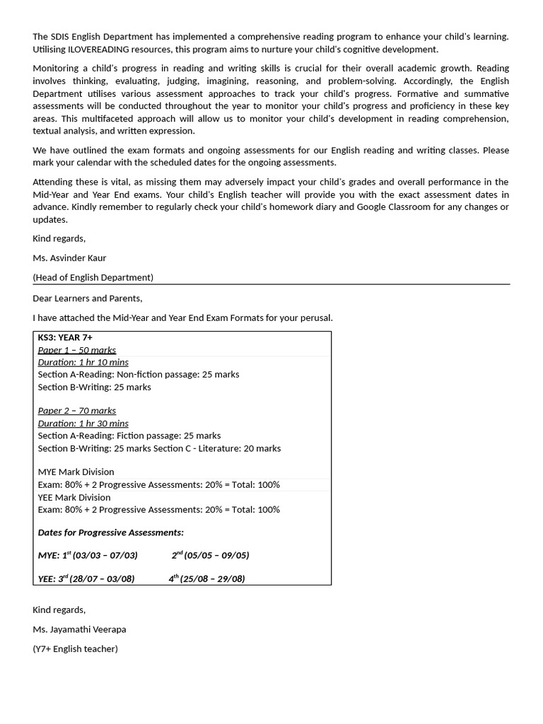 Y7+ - English - Exam Format | PDF