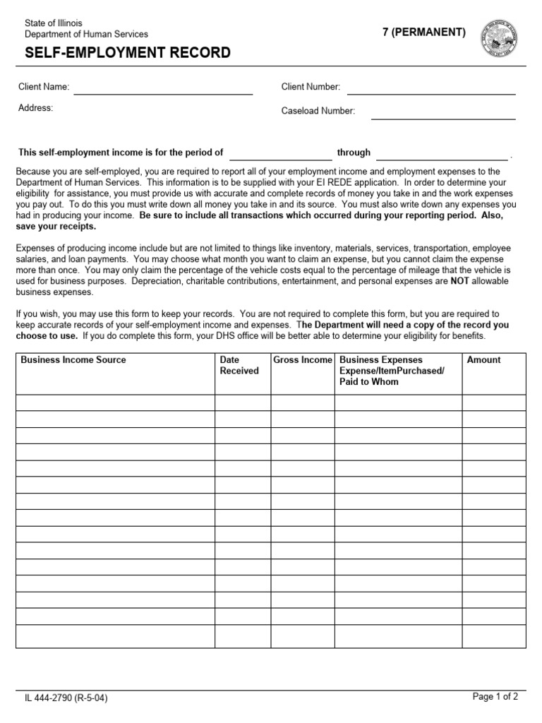 Biz Income Sources+Amts+IL444-2790 Self Employment Form | PDF | Expense ...