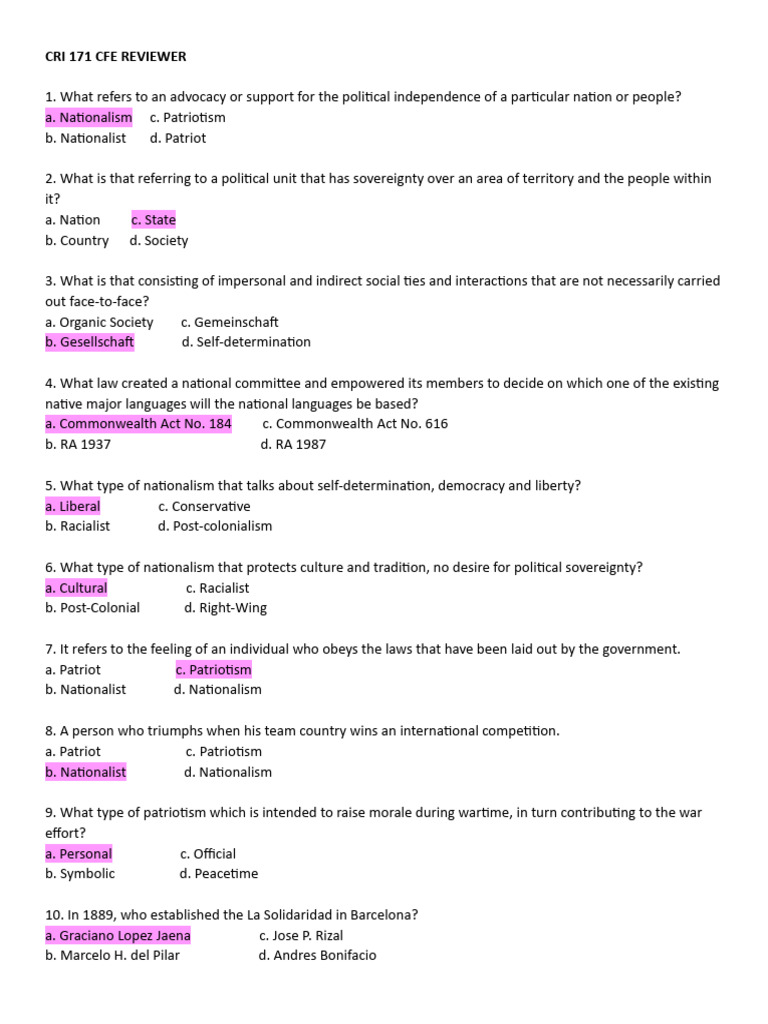 Cfe Reviewer Cri 171 | PDF | Philippines
