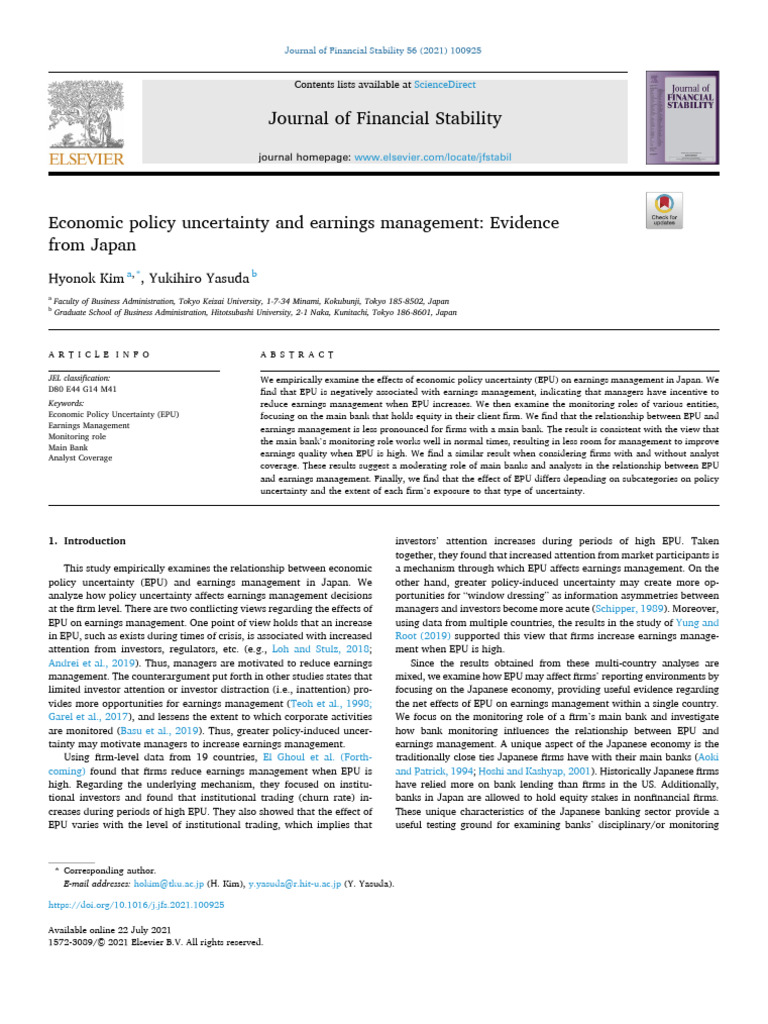 Kim Et Al 2021 - EPU & EM (Japan) | PDF | Errors And Residuals | Equity ...