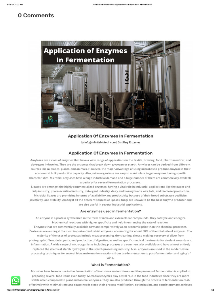 Enzymes in Fermentation Processes | PDF | Fermentation | Enzyme