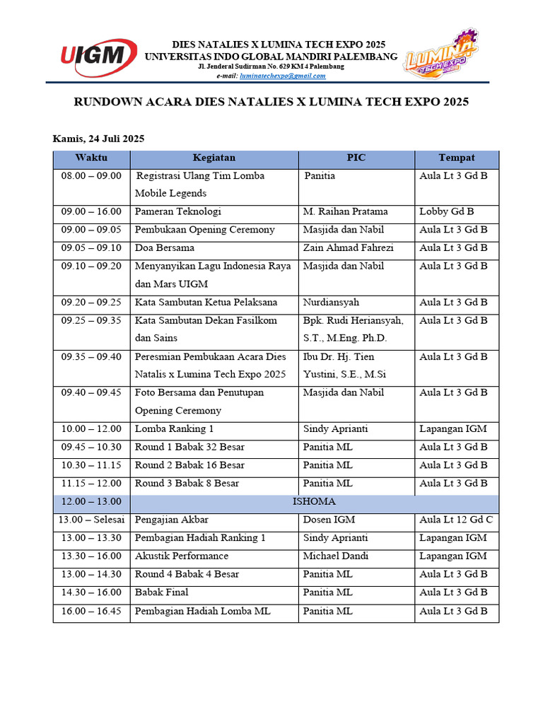 Rundown Acara Dies Natalis x Lumina Tech Expo 2025[1] | PDF