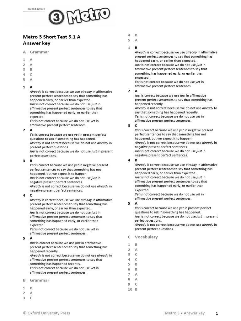 Metro 3 Short 5-1a Answer Key | PDF | Language Mechanics | Linguistics