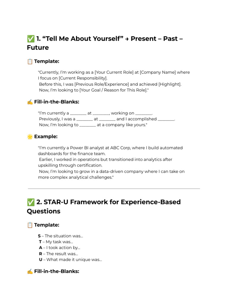 ? Interview Frameworks Handout - Answer Any Question With Confidence | PDF