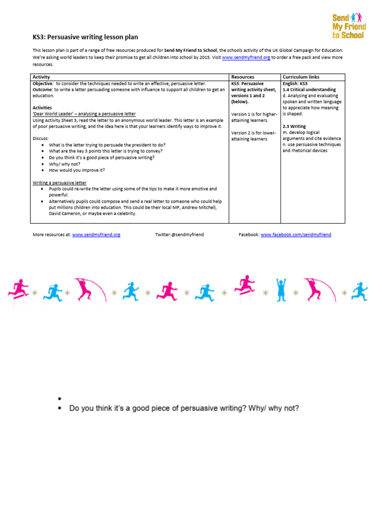 KS3 Persuasive Writing Lesson Plan | PDF | Millennium Development Goals ...