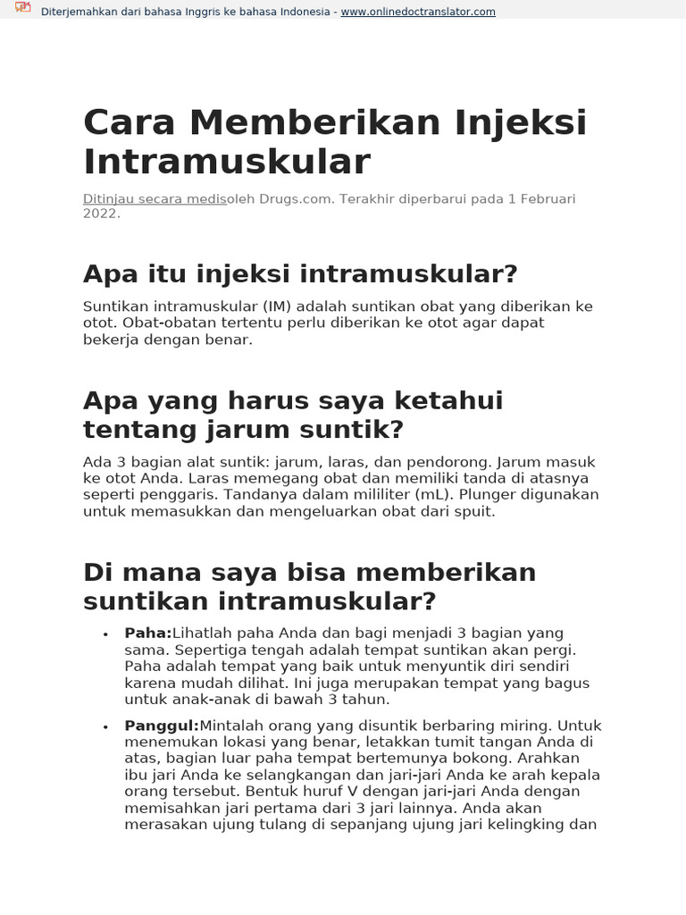 Panduan Injeksi Intramuskular yang Aman | PDF
