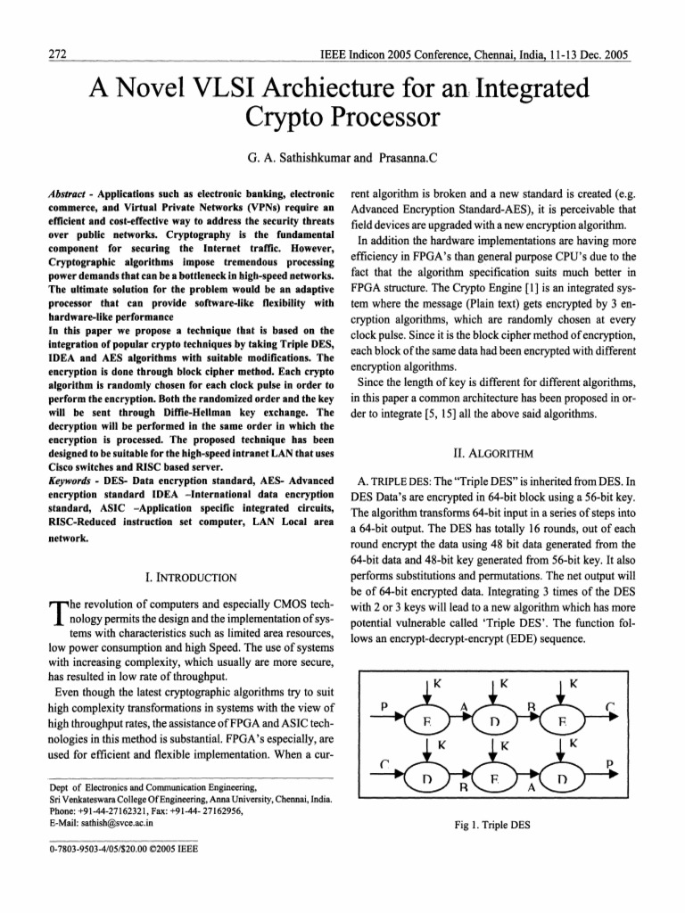 A Novel VLSI Archiecture For An Integrated Crypto Processor | PDF ...