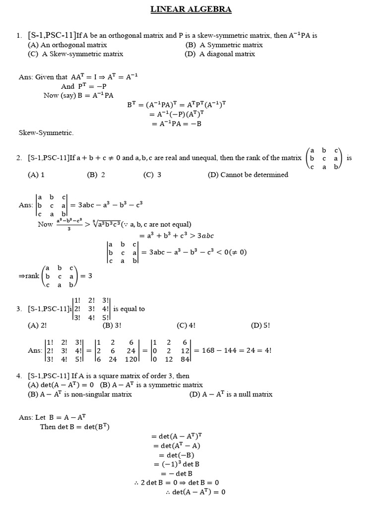 Linear Algebra Set 2 Q & A-1-8 | PDF | Eigenvalues And Eigenvectors | Matrix (Mathematics)