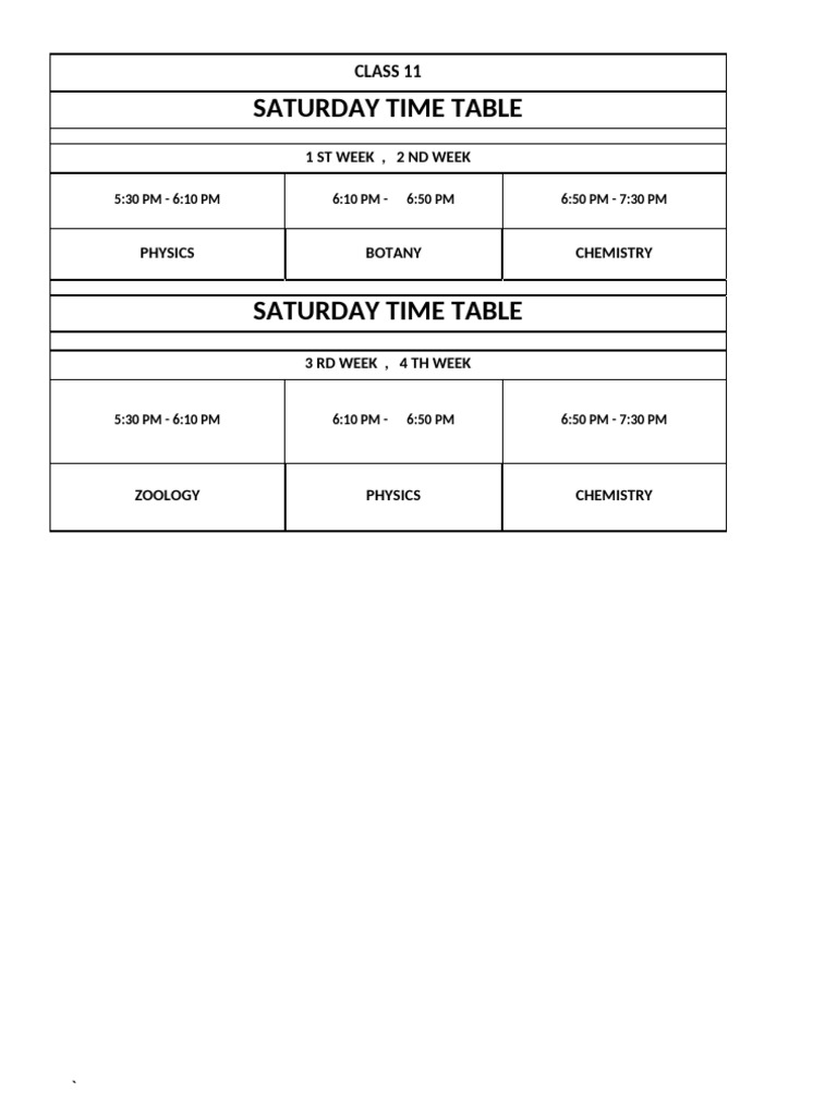 Vba Class 12, 11 Time Table-1 | PDF | Natural Sciences | Physical Sciences