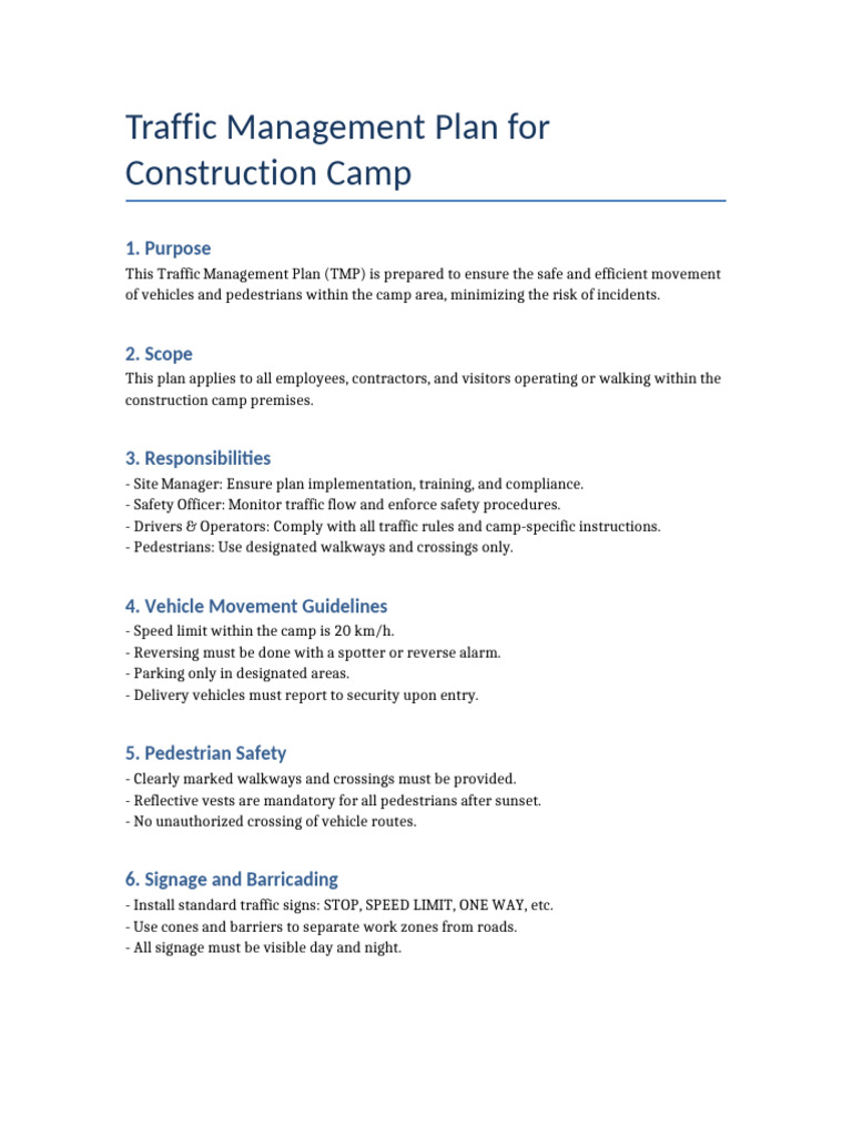 Construction Camp Traffic Management Plan | PDF