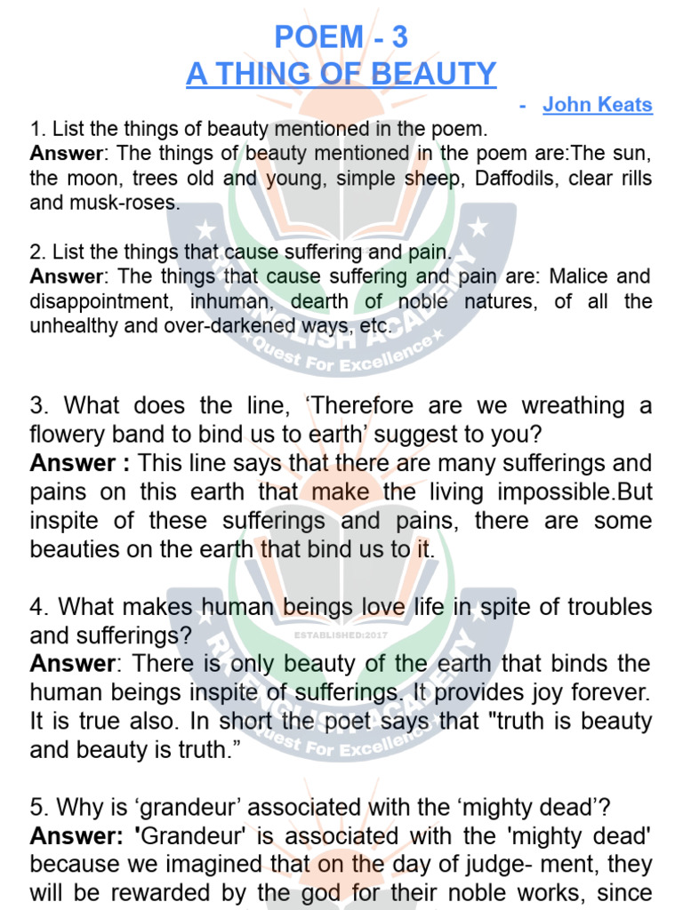 Poem-3 A Thing of Beauty - 1 | PDF