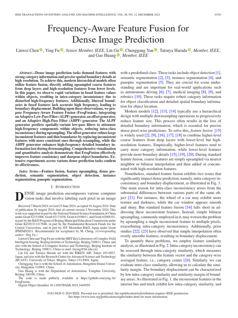 Frequency-Aware Feature Fusion For Dense Image Prediction | PDF | Image ...