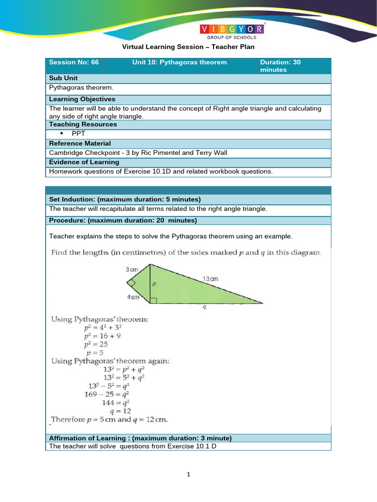 VH Math G7 U10 VL S66 Teacher Plan | PDF