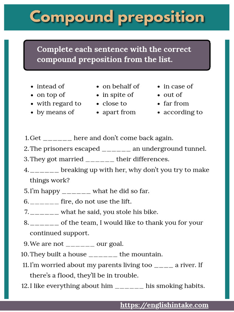 Compound Preposition Worksheet | PDF