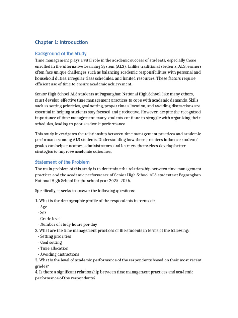 Chapter 1 Introduction ALS Time Management | PDF | Time Management ...