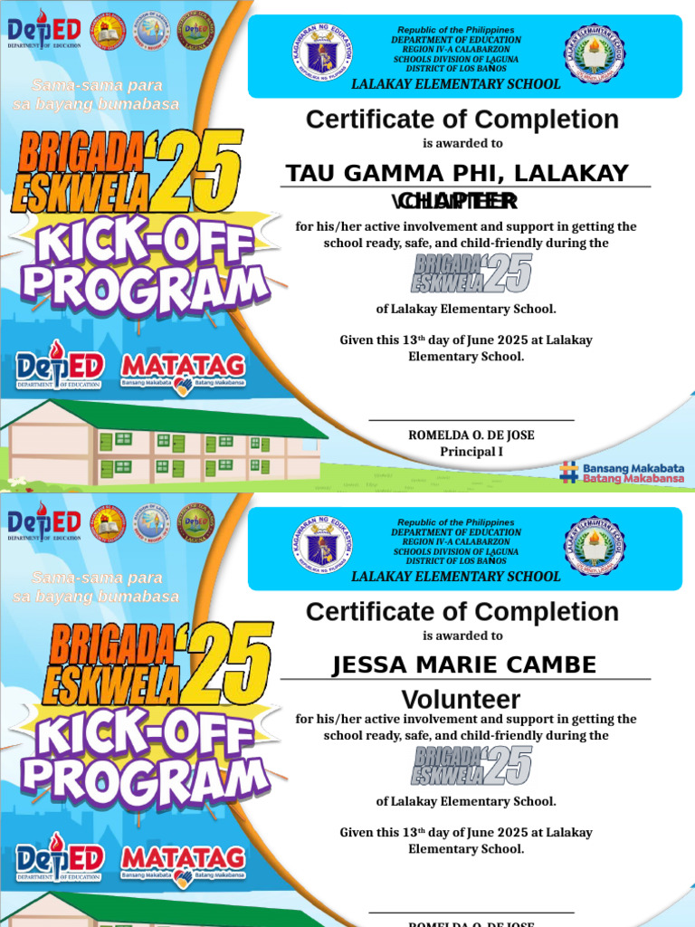 Brigada Eskwela Certificate of Participation 2025 2026 | PDF | Government | Public Administration