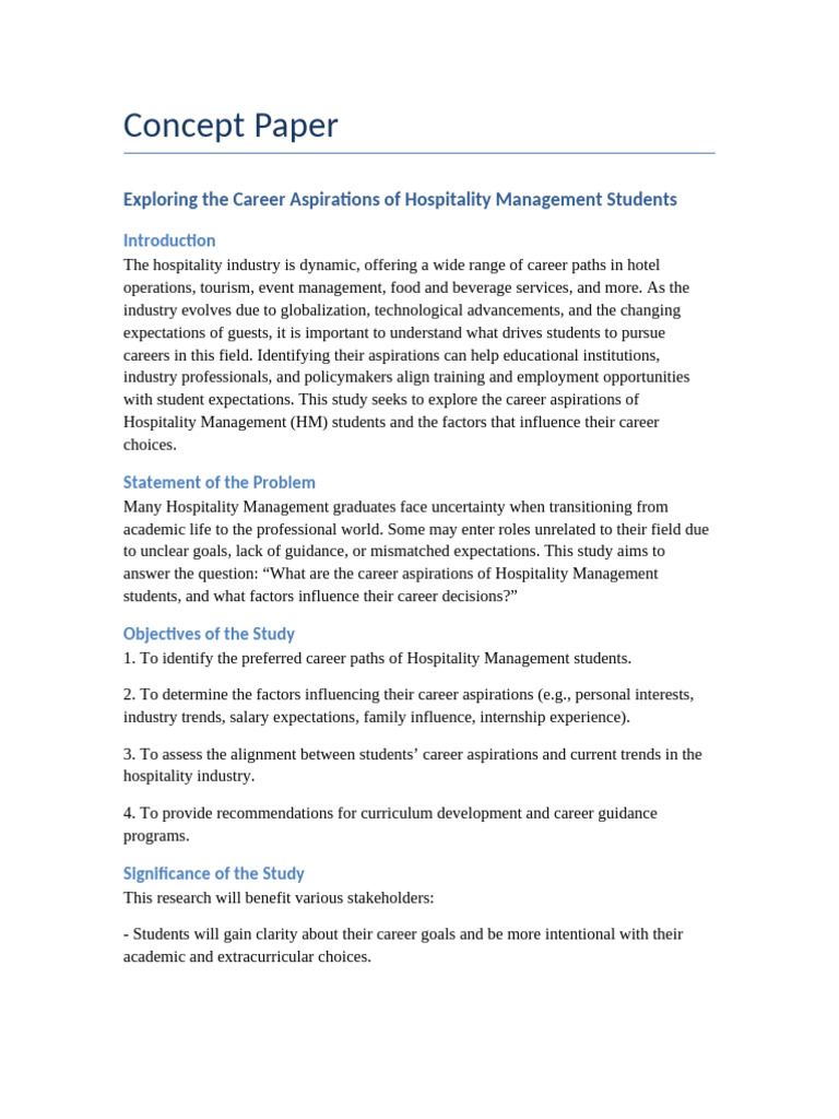 Concept Paper Career Aspirations HM Students | PDF | Cognition