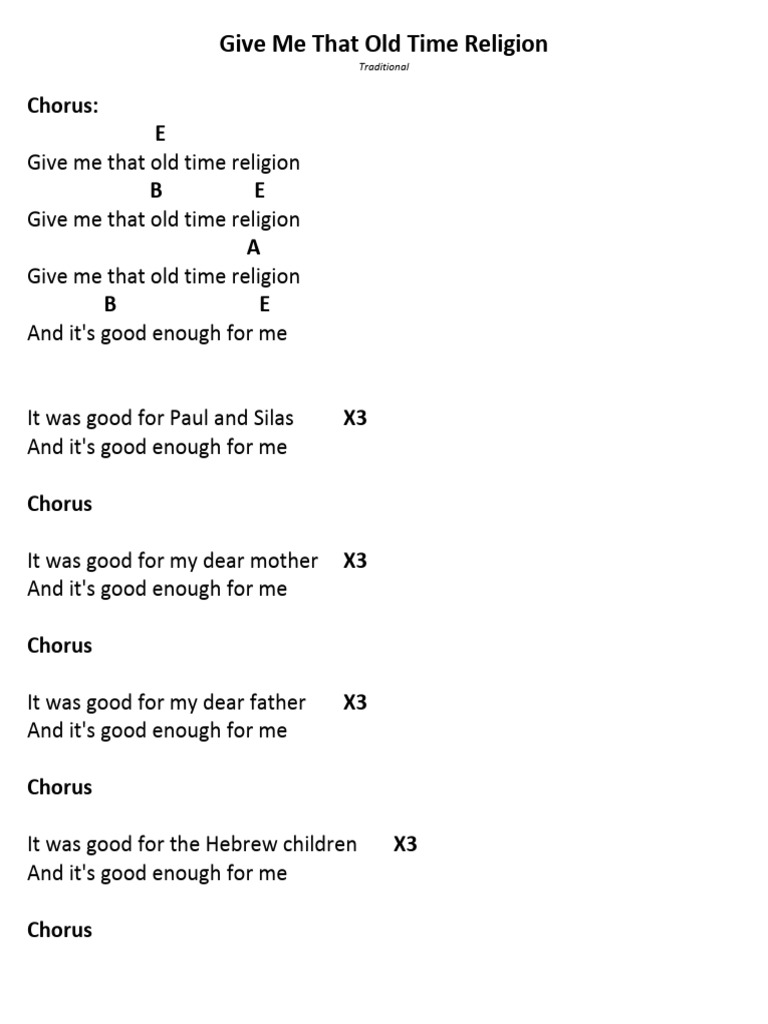 Old Time Religion Song Lyrics | PDF