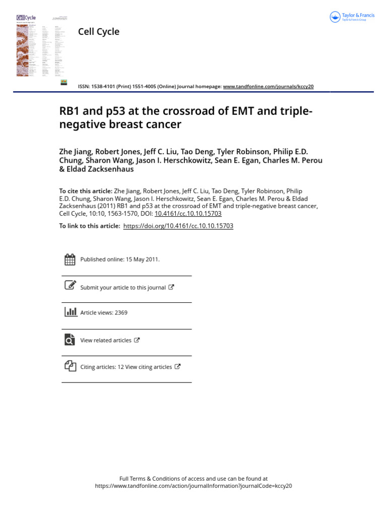 RB1 and p53 at The Crossroad of EMT and Triple-Negative Breast Cancer ...