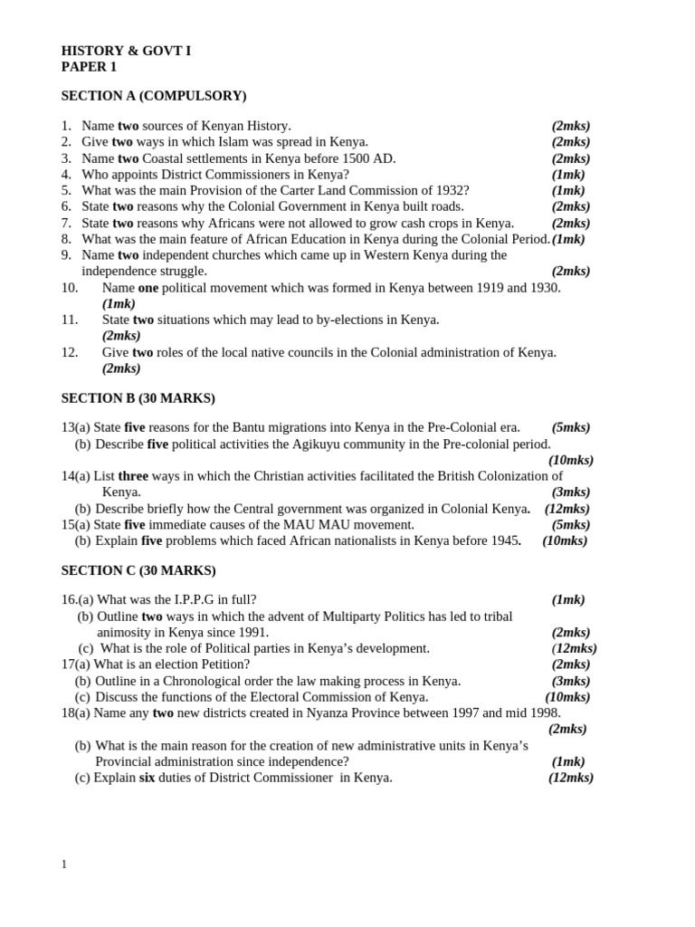 History Revision Paper 1 | PDF | Atlantic Slave Trade | Kenya