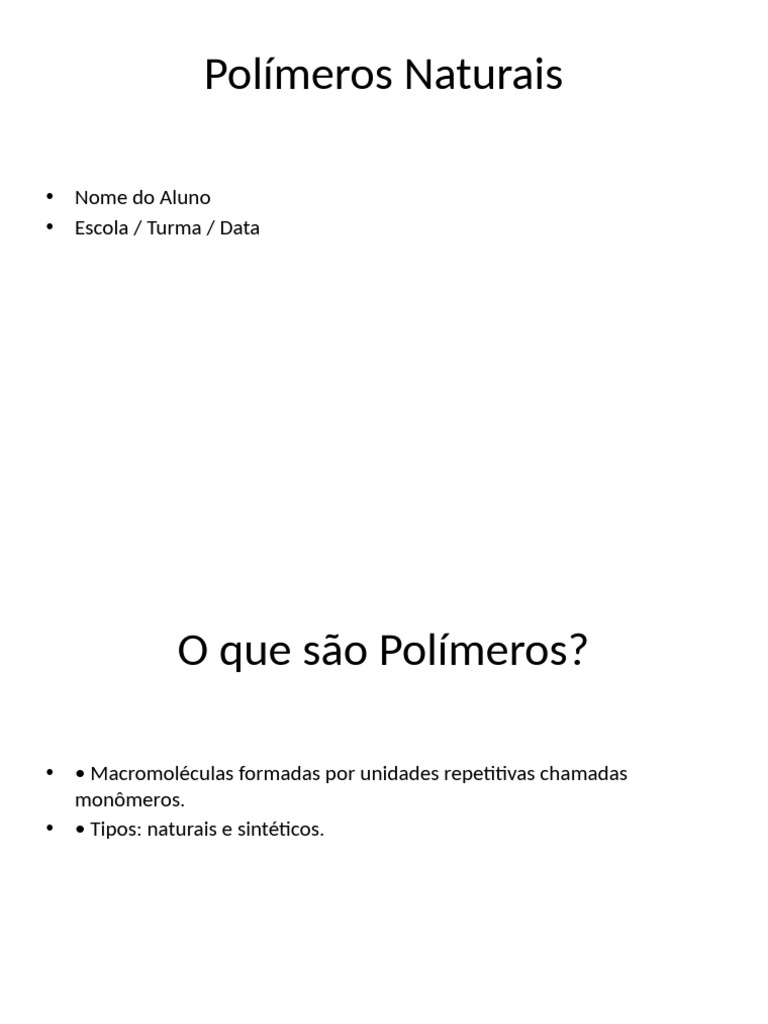 Polímeros Naturais: Tipos e Exemplos | PDF