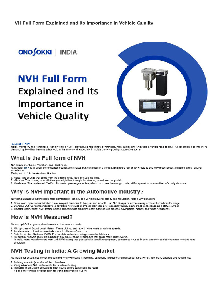 NVH Full Form Explained and Its Importance in Vehicle Quality _ Ono ...