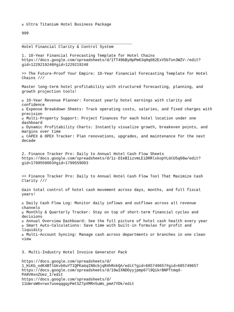 Ultra Titanium Hotel Business Package | PDF | Receipt | Business