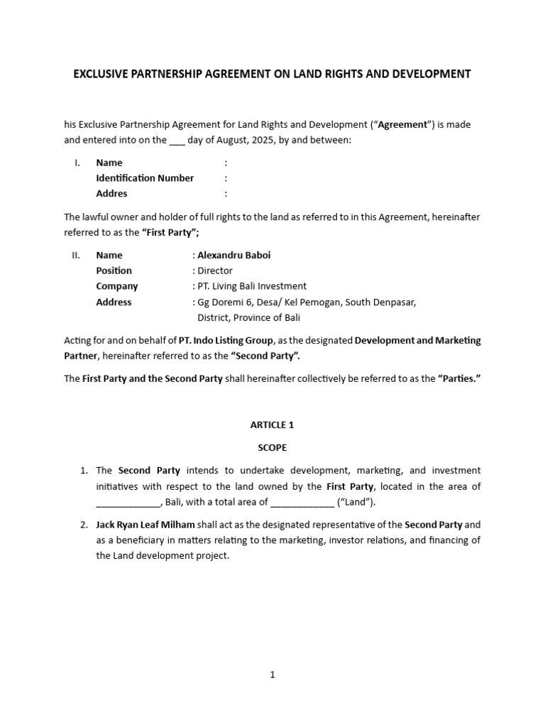 Exclusive Land Development Agreement | PDF | Lease | Breach Of Contract