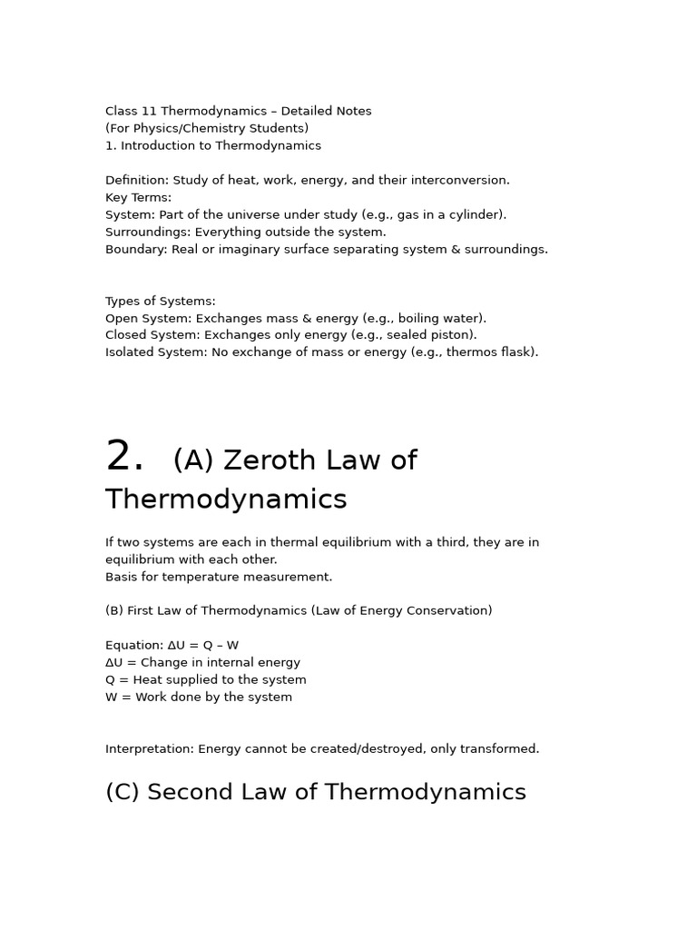 Class 11 Thermodynamics Notes | PDF | Thermodynamics | Heat