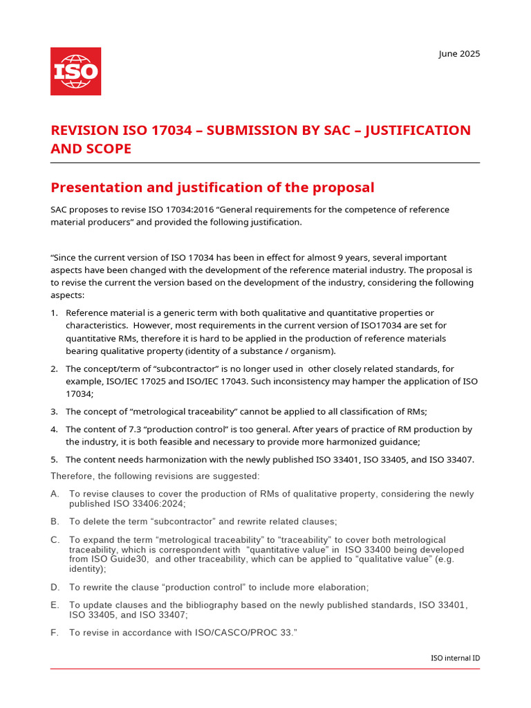 N1818 Proposal Revision ISO 17034 Justification, Scope and Project Development | PDF ...