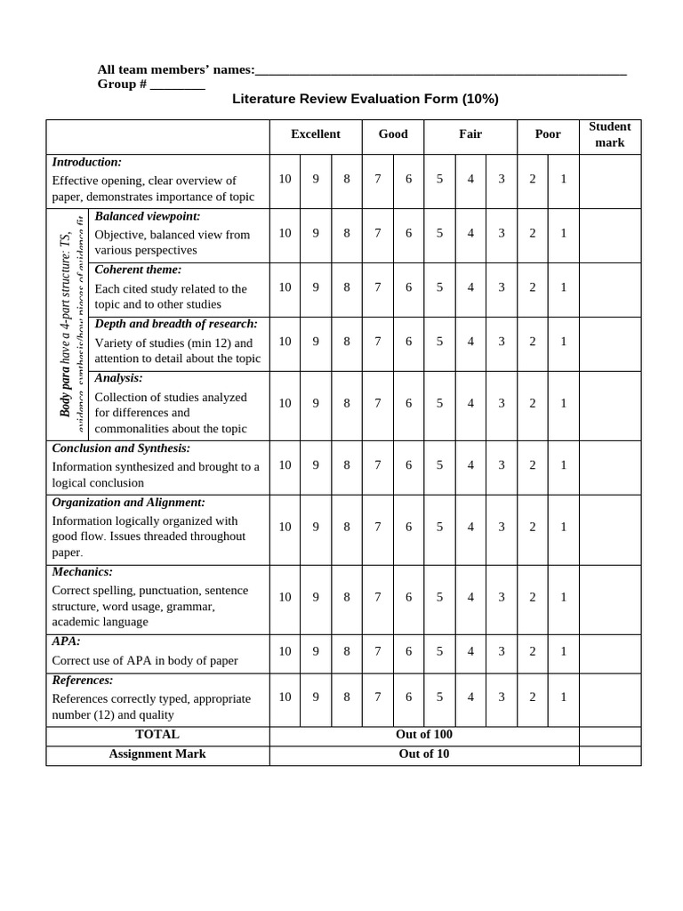 Literature Review. Grading Rubrics | PDF | Literature Review | Methodology