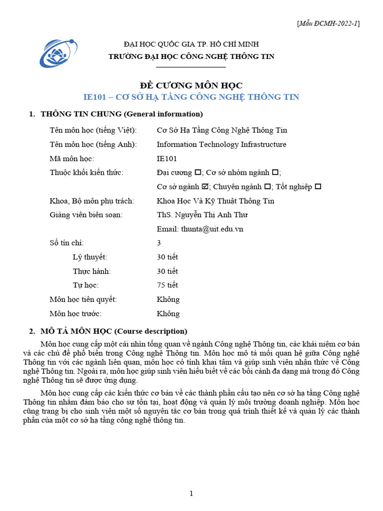 IE101 - Co So Ha Tang Cong Nghe Thong Tin | PDF