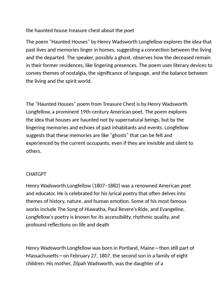 Longfellow's "Haunted Houses" Analysis | PDF | Henry Wadsworth ...