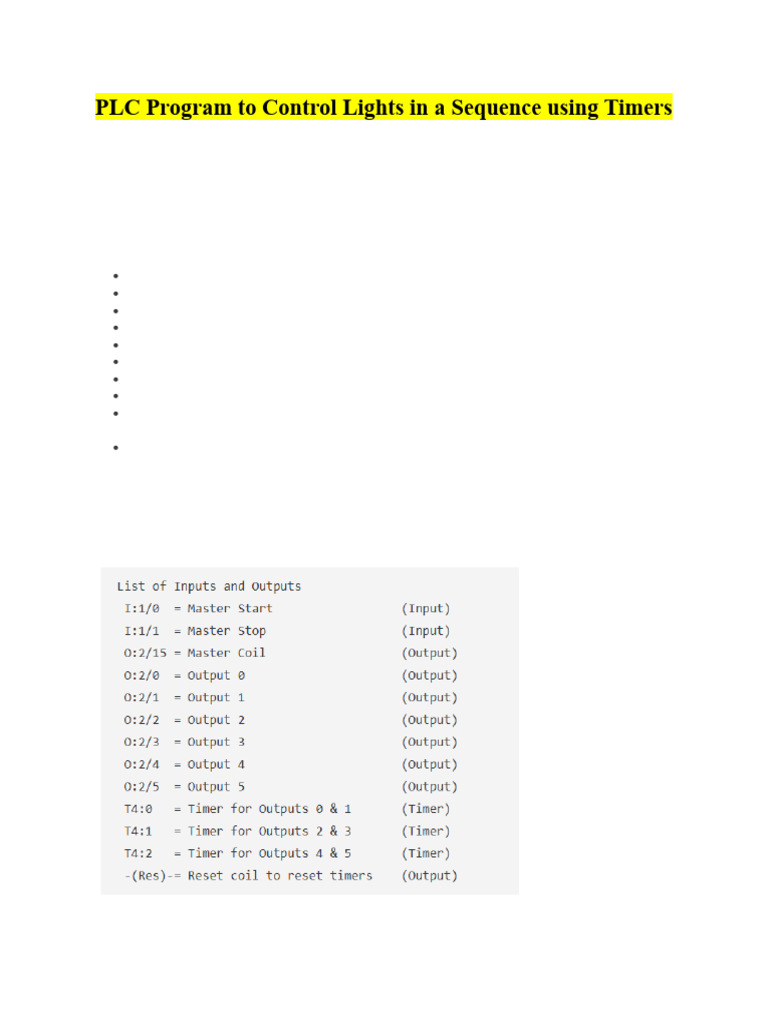 PLC Light Control Program with Timers | PDF