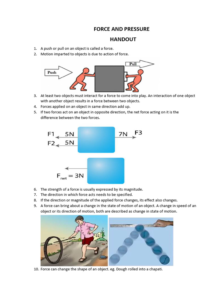 Force and Pressure HANDOUT | PDF | Force | Pressure