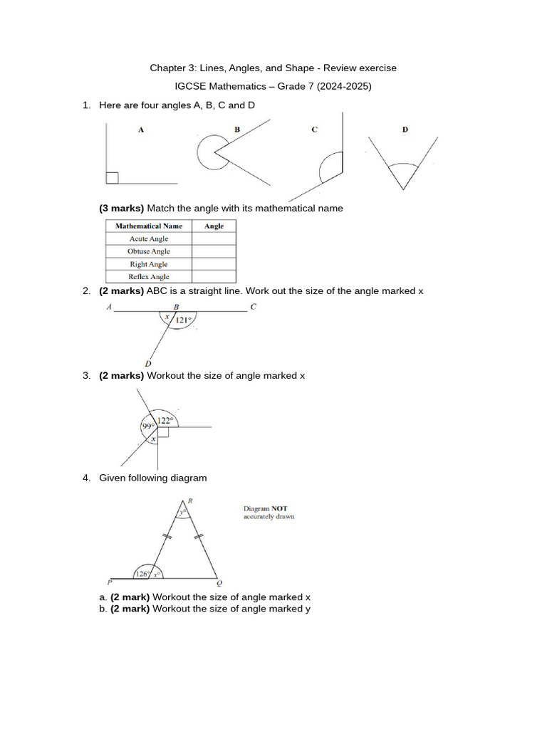 Angles and Shapes Review Exercise | PDF