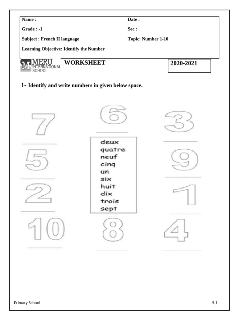 Worksheet Numbers - 1-10 | PDF