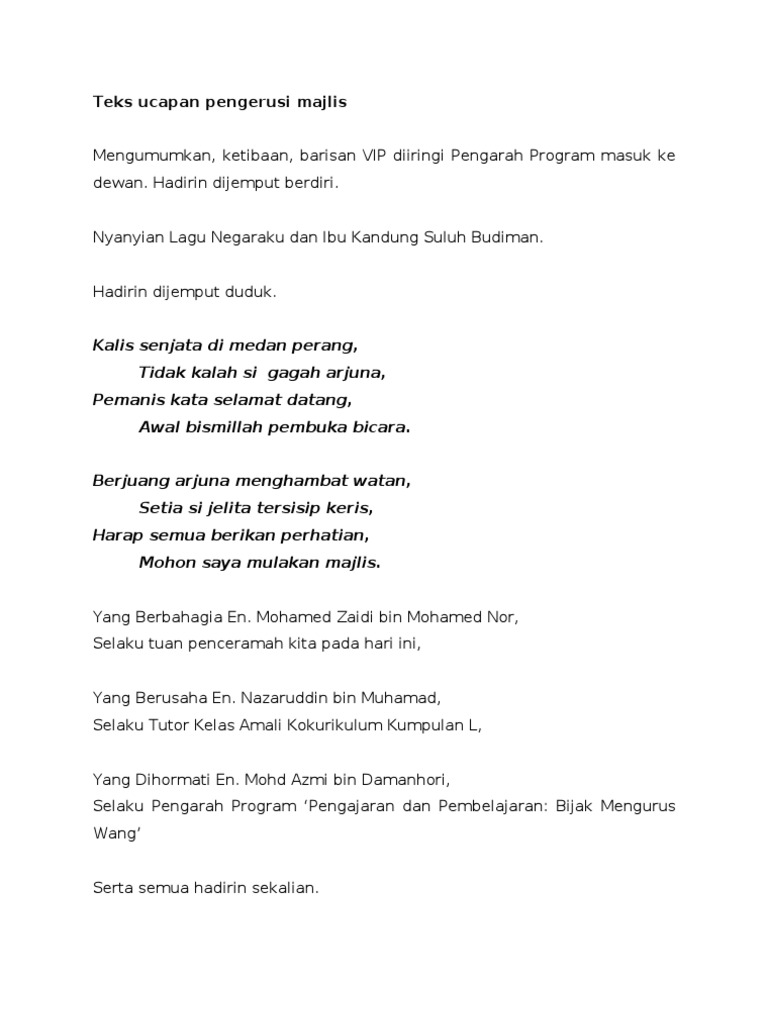 Teks Ucapan Pengerusi Majlis | PDF