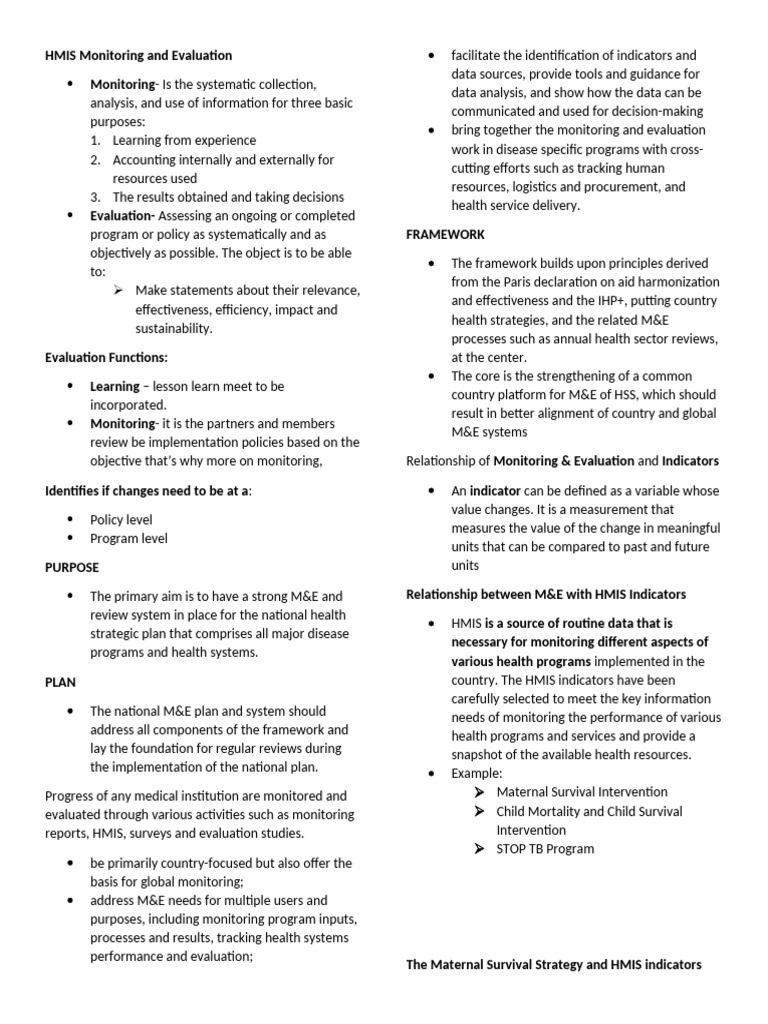 HMIS Monitoring & Evaluation Framework | PDF | Child Mortality ...