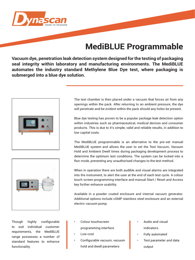 MediBLUE Programmable Leak Detection System | PDF | Vacuum | Touchscreen