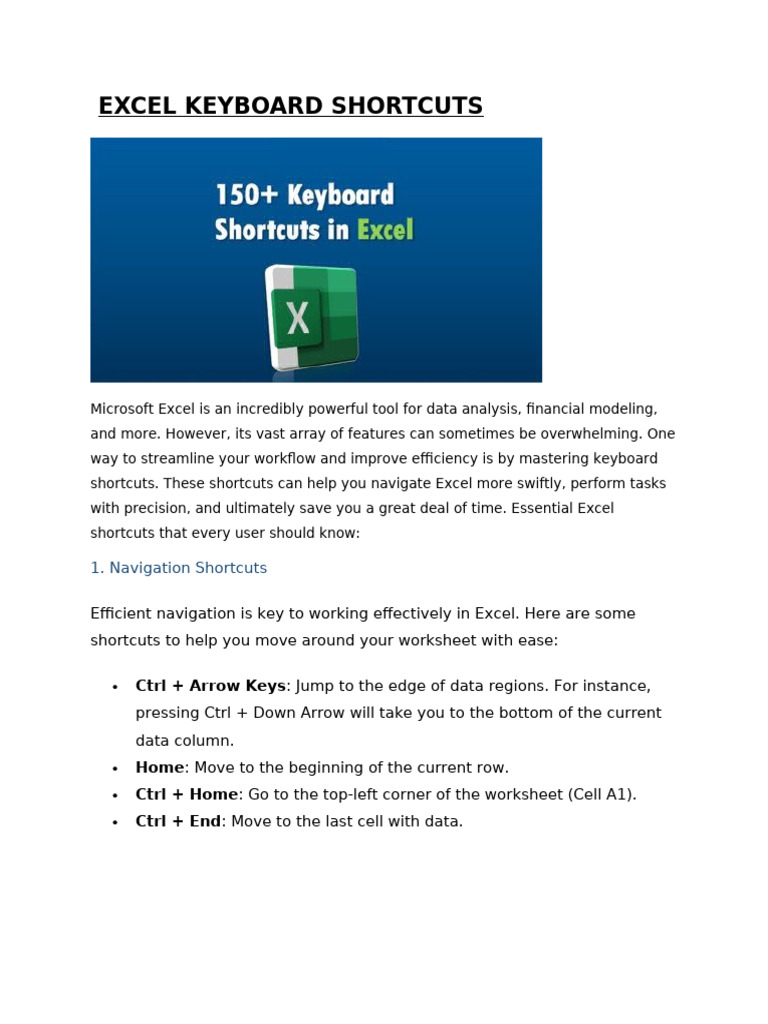 Excel Keyboard Shortcuts | PDF | Keyboard Shortcut | Microsoft Excel