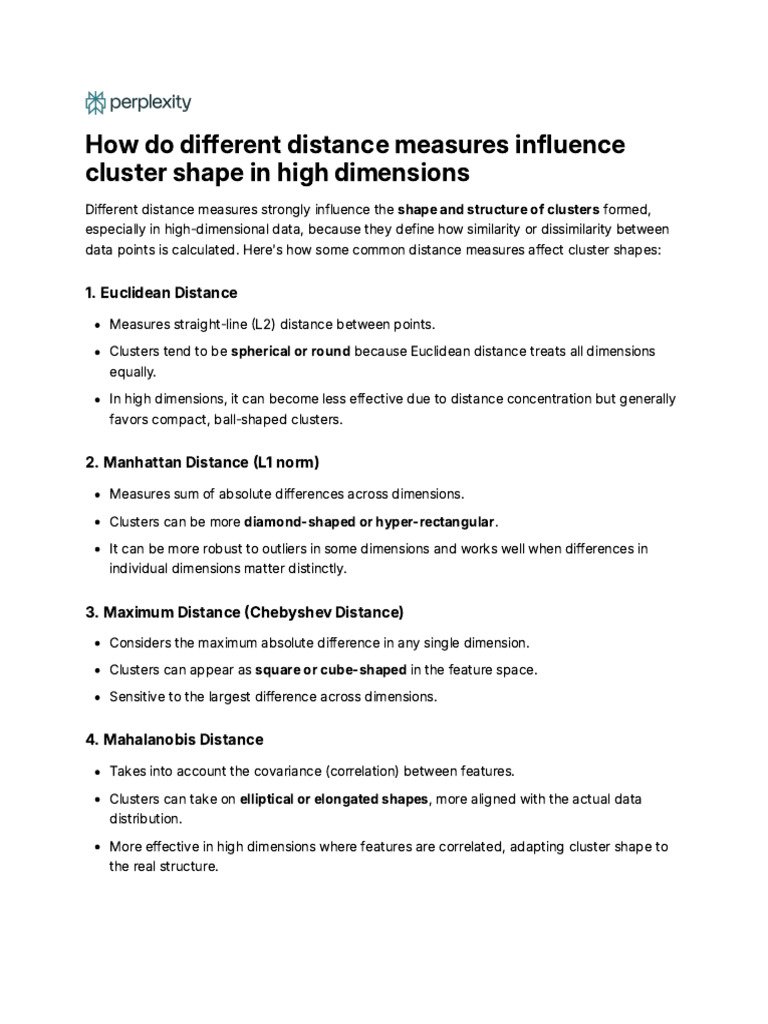 How Do Different Distance Measures Influence Clust | PDF | Dimension ...