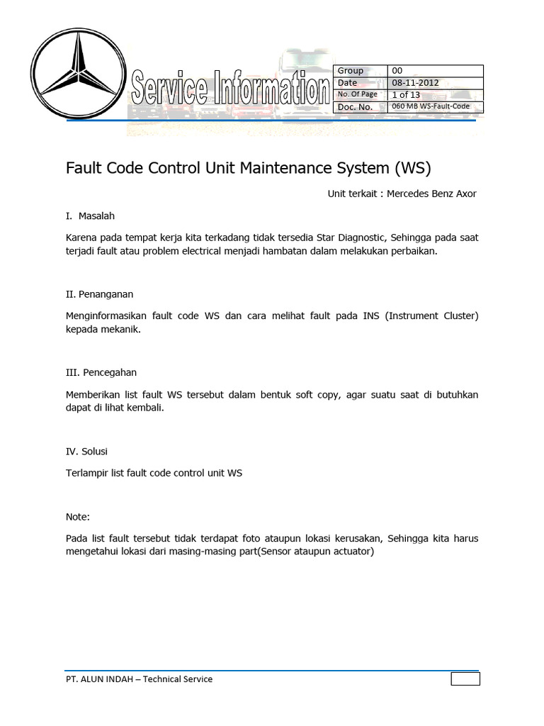 Mercedes Benz Axor Fault Code Guide | PDF | Anti Lock Braking System ...