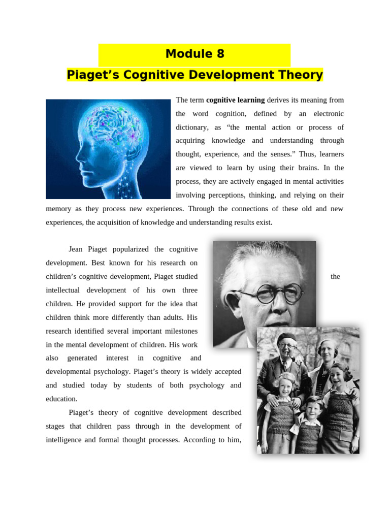 Module 9 Piagets Cognitive Development Theory | PDF | Cognitive Development | Cognition