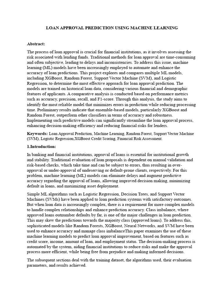 Loan Approval Prediction Using Machine Learning | PDF | Support Vector Machine | Machine Learning