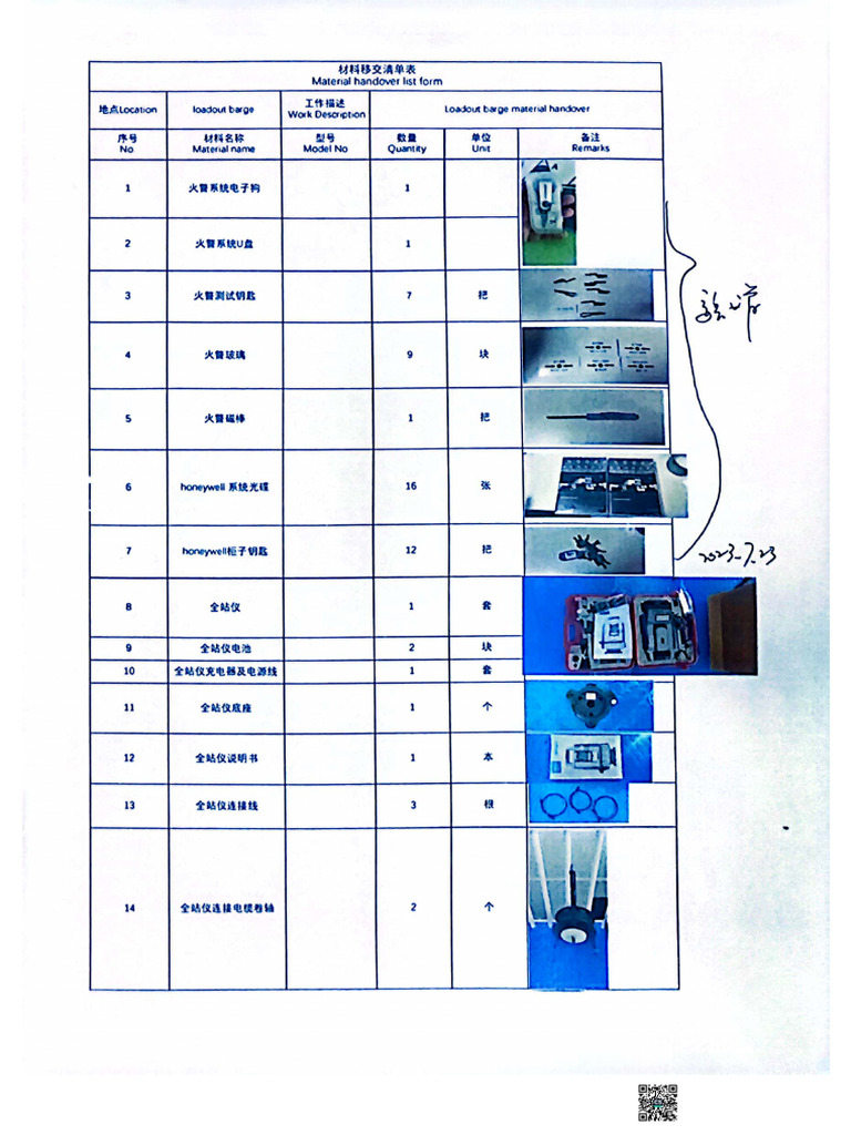 Material Handover List | PDF